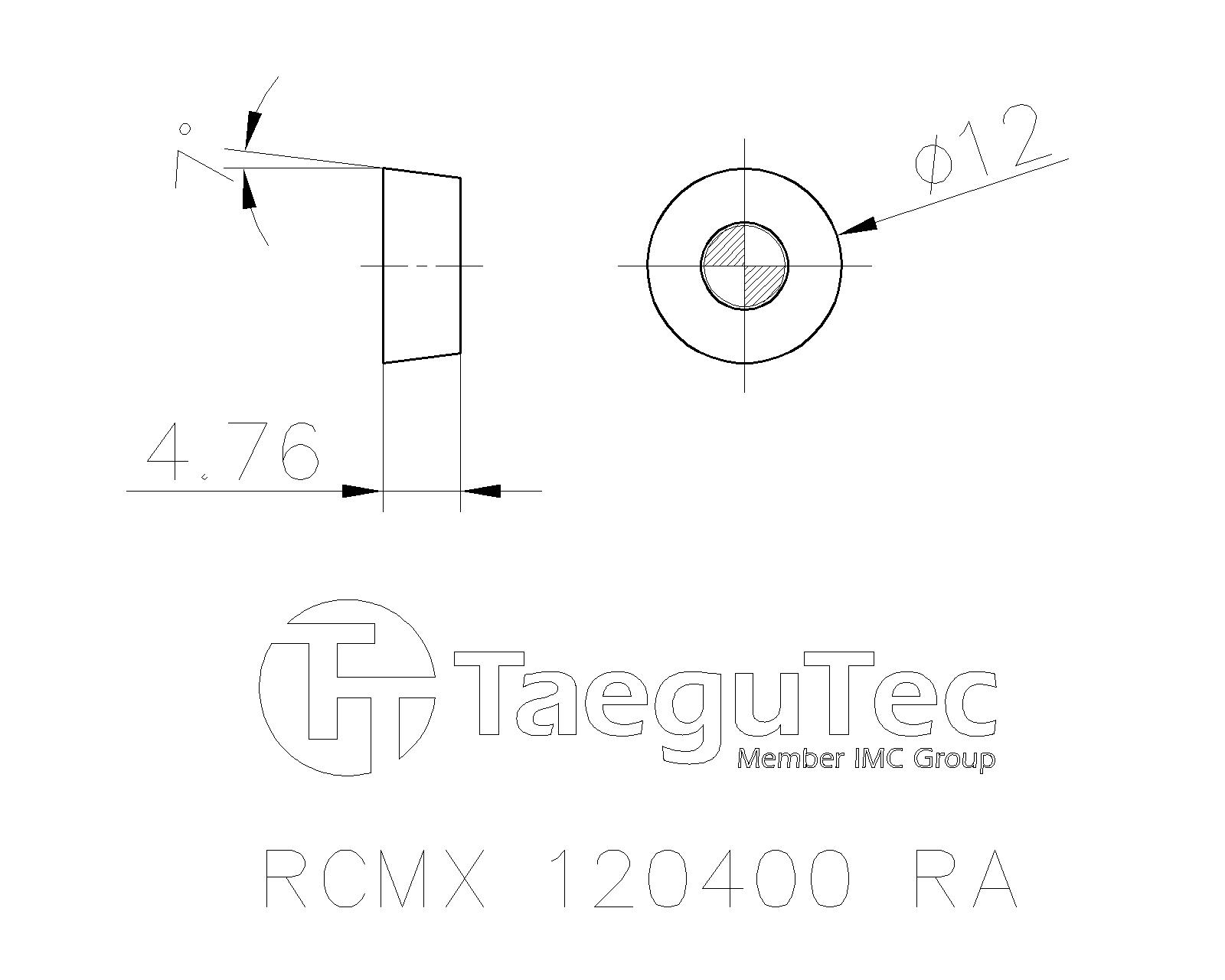 TaeguTec Cutting Tools - Metal Working Tools - RCMX-RA : 6212365 - RCMX 120400 RA